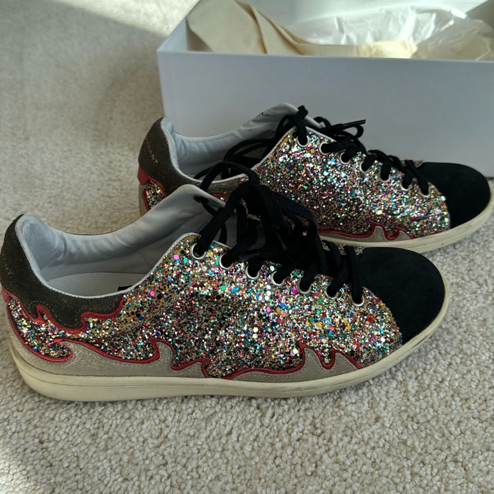 Isabel Marant Toile Glitter Sneakers - Size 38 / 7.5 - Gem